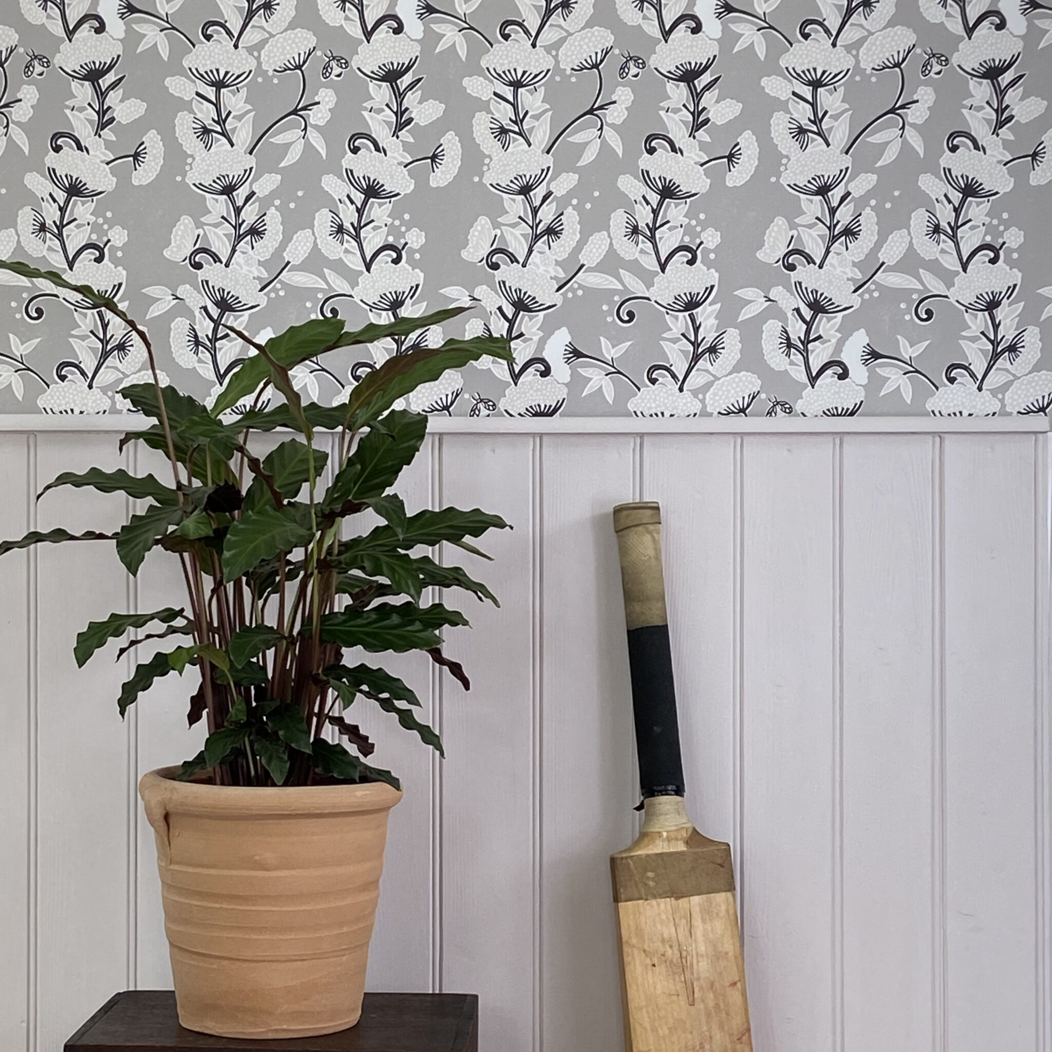 Charcoal & White Floral Wallpaper | Imogen | Fiona Howard
